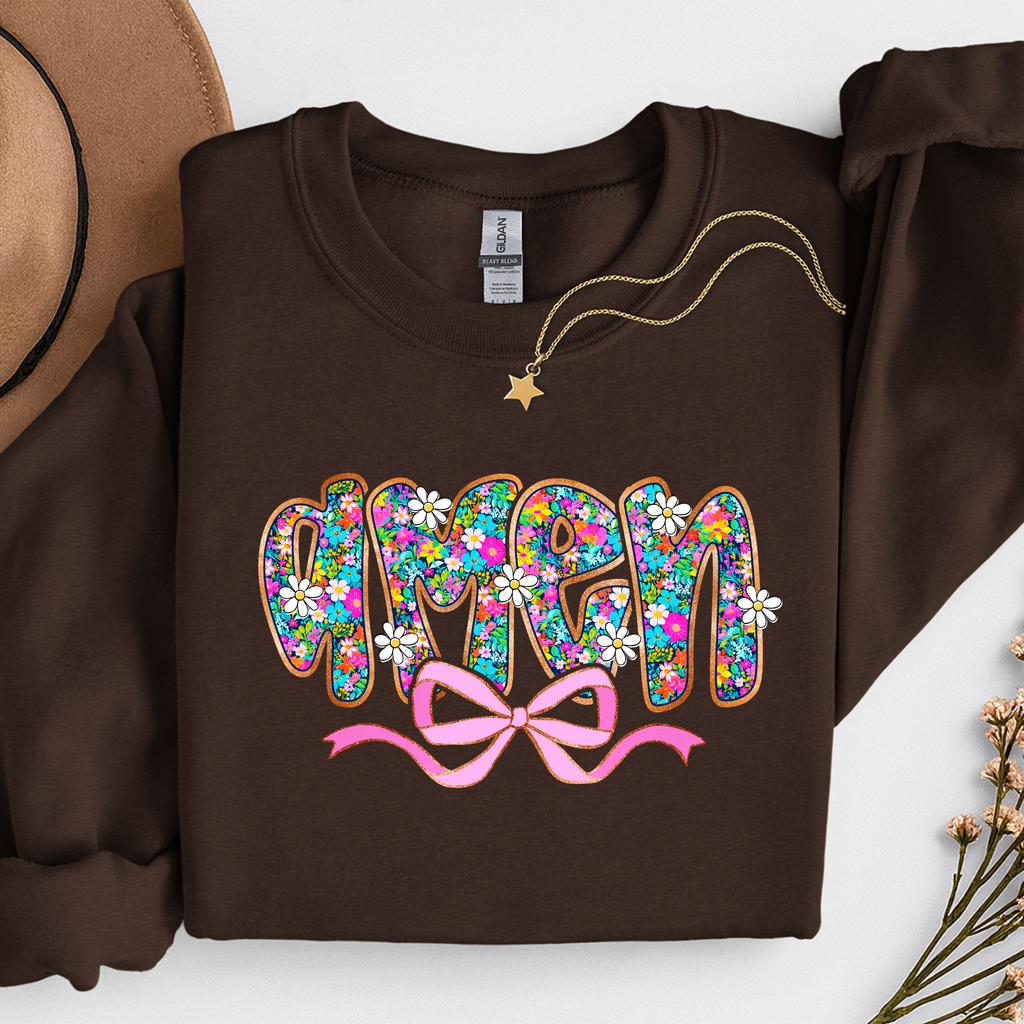 Amen floral brown crewneck – Divinely Chosen Apparel